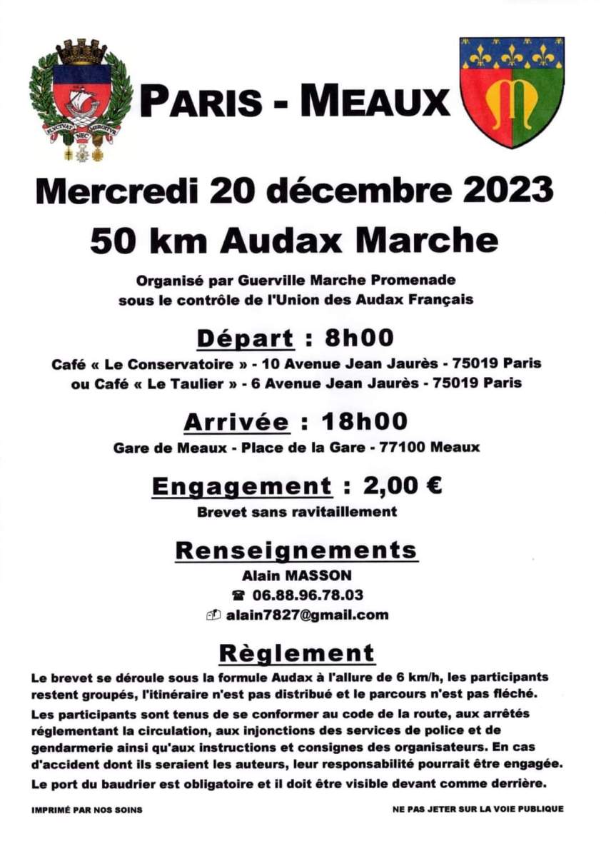Paris-Meaux : Marche Audax 50 km le 20 décembre – culturemarche : Le ...