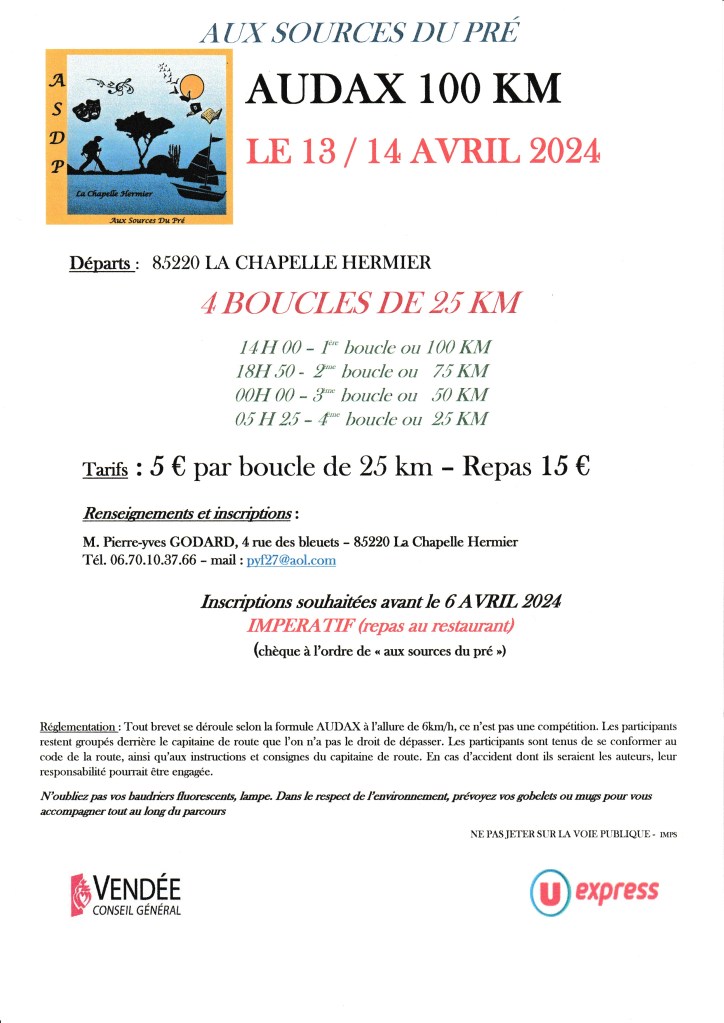 Aux Sources du Pré Audax 100 km : 13 et 14 avril 2024 – Culture Marche ...